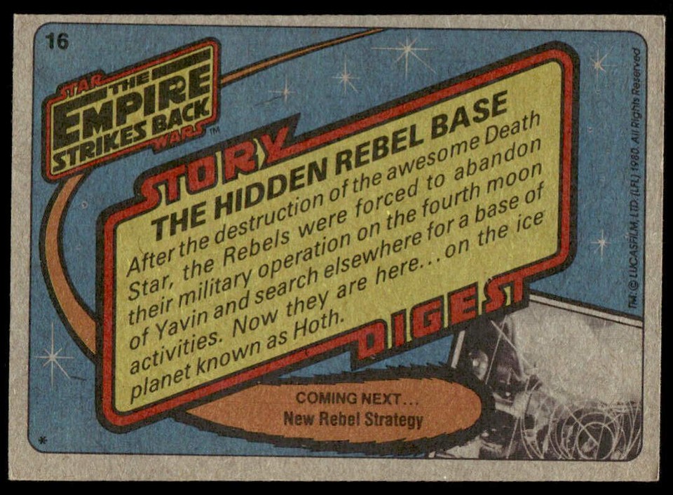 1980 Topps Star Wars The Empire Strikes Back #16 Rebel Base NON_SPORT ...