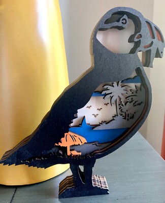 Oceanic Island Puffin Water Bird Wood Wooden Multi-Layer 3D Shadow Box ...