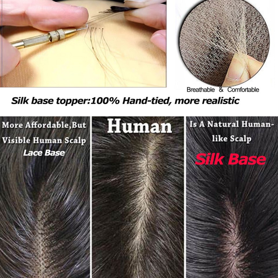 Thick Clip In 100% Real Remy Human Hair Silk Topper For Women Hairpiece ...