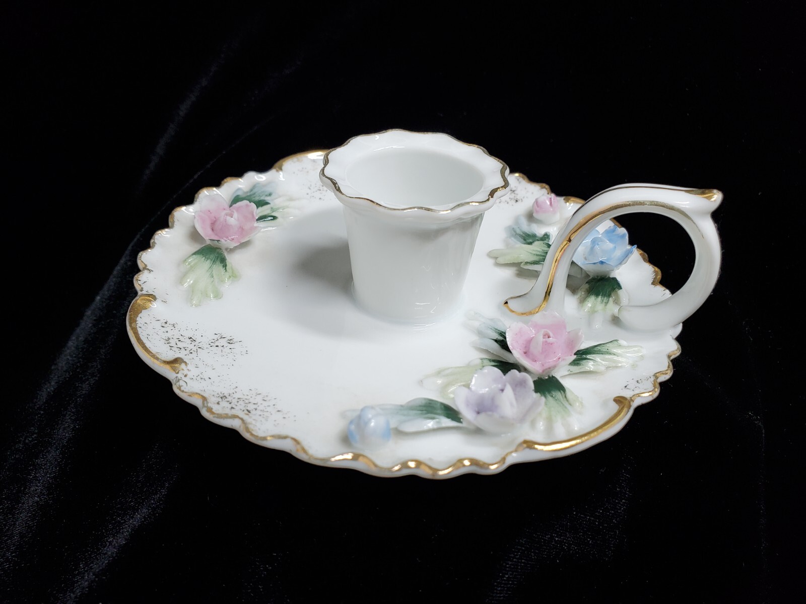 Vintage Lefton China Candlestick Holder 3D Floral Finger Loop Handle ...