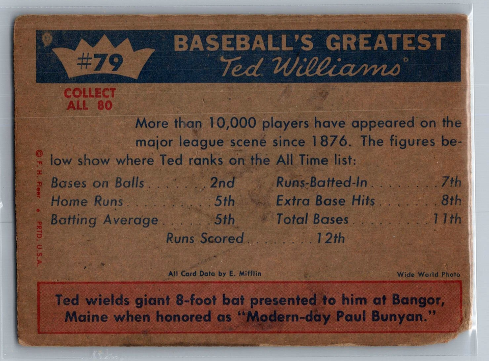 1959 Fleer Ted Williams - Ted Williams #79 - HOF Low Grade (No Creases ...