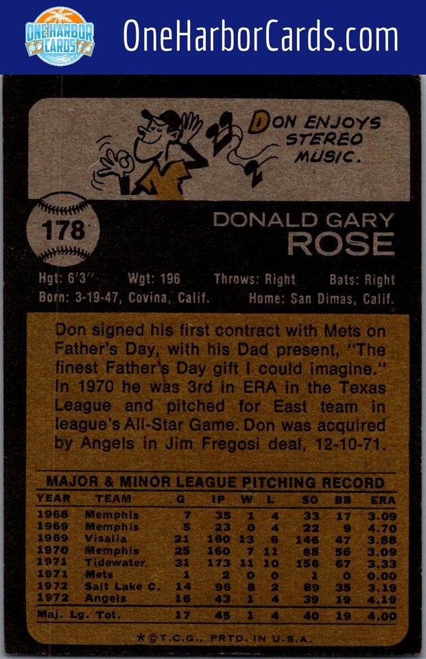 1973 Topps California Angels #178 Don Rose | eBay