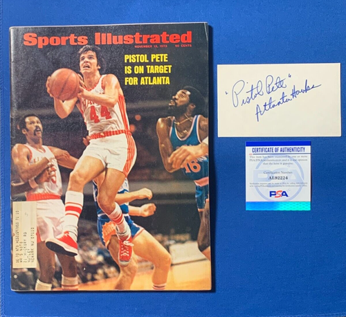 Pistol Pete Maravich Autographed 3x5 Index Card & S.I. Magazine ATL ...