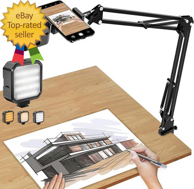 Overhead Phone Mount Articulating Arm Cell Phone Holder with LED Light ...