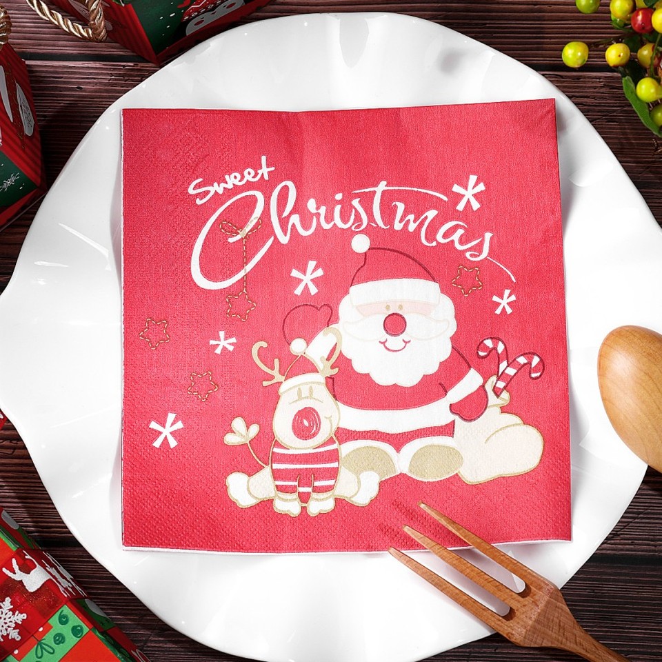BESTONZON 20PCS Printed Christmas Napkins Santa Claus Pattern Wood Pulp ...