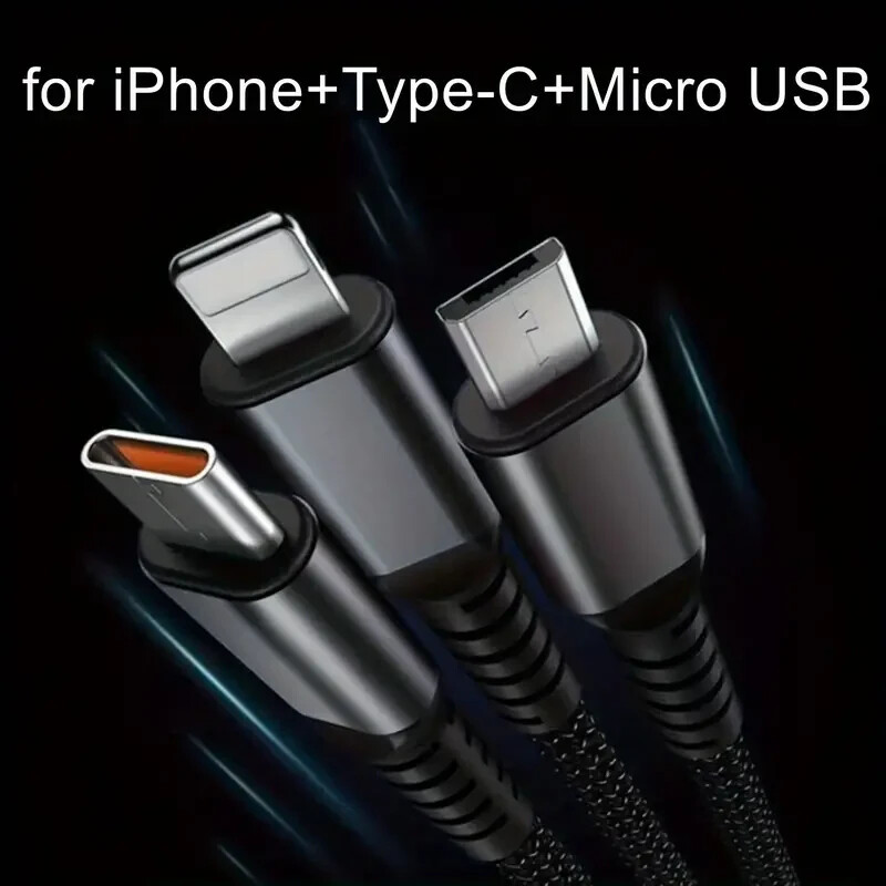 100W 3-in-1 Fast Charging Cable USB-C Micro USB Universal Phone Charger ...