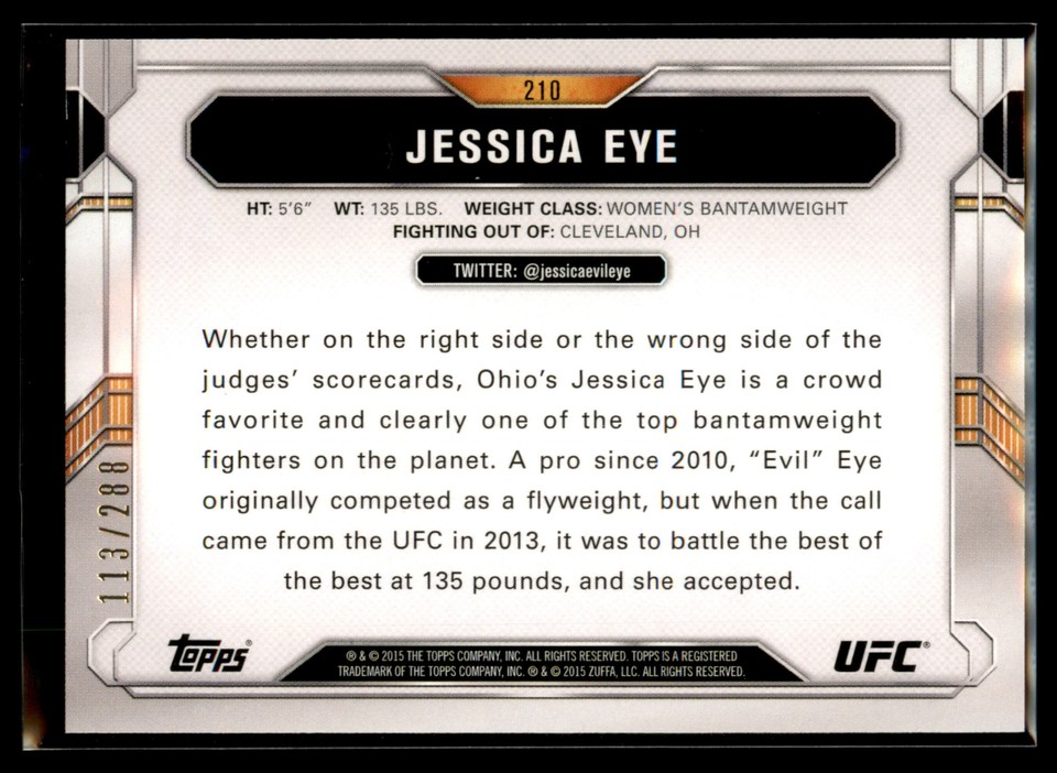 2015 Topps UFC MMA Chronicles GREEN Parallel #210 Jessica Eye #113/288 ...