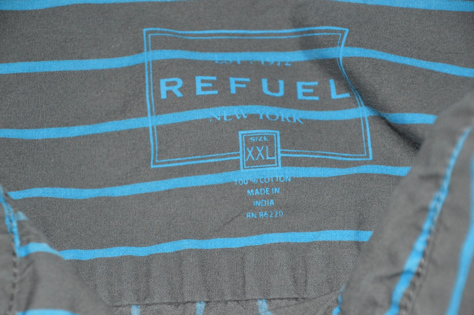 Refuel Mens XXL 2XL Gray Blue Striped 3/4 Long Sleeve Shirt Button Down ...