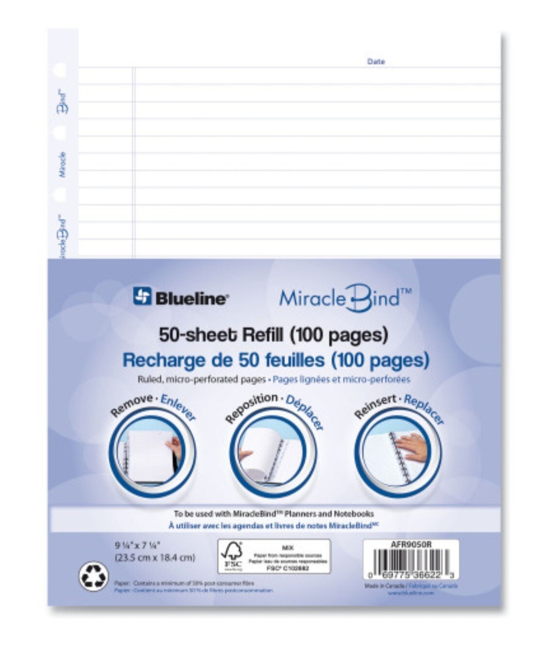 Blueline AFR9050R Miraclebind Notebook Ruled Paper Refill Sheets for ...