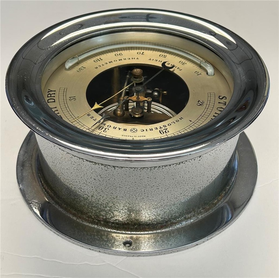 Chelsea Ship's Barometer & Thermometer 6" Dial 7-1/4" Nickel Case Circa ...