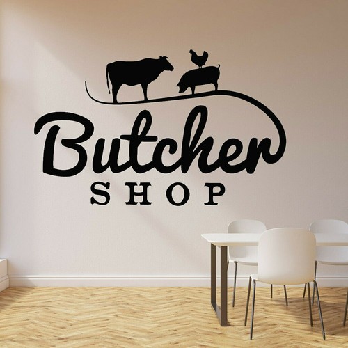 Butcher Shop Window Vinyl Wall Decal Animals Cow Pig Chicken Meat Wall ...