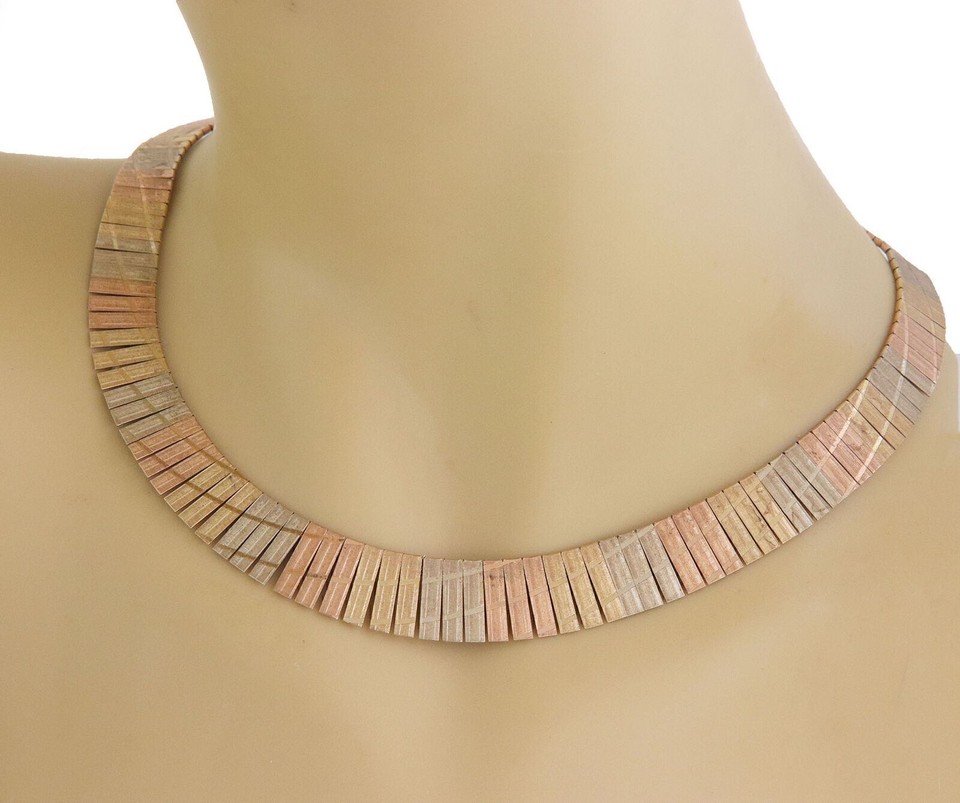 Cleopatra 14k Tri-Color Gold Graduated Collar Necklace | eBay