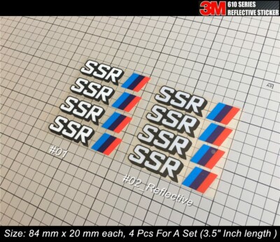 4 pics SSR Wheels JDM Decal Sticker vinyl Reflective _ 84 mm x 20 mm ...