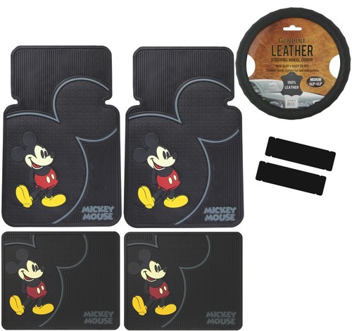7pcs Disney Mickey Mouse Car Truck Front Rear Floor Mats Steering Wheel ...