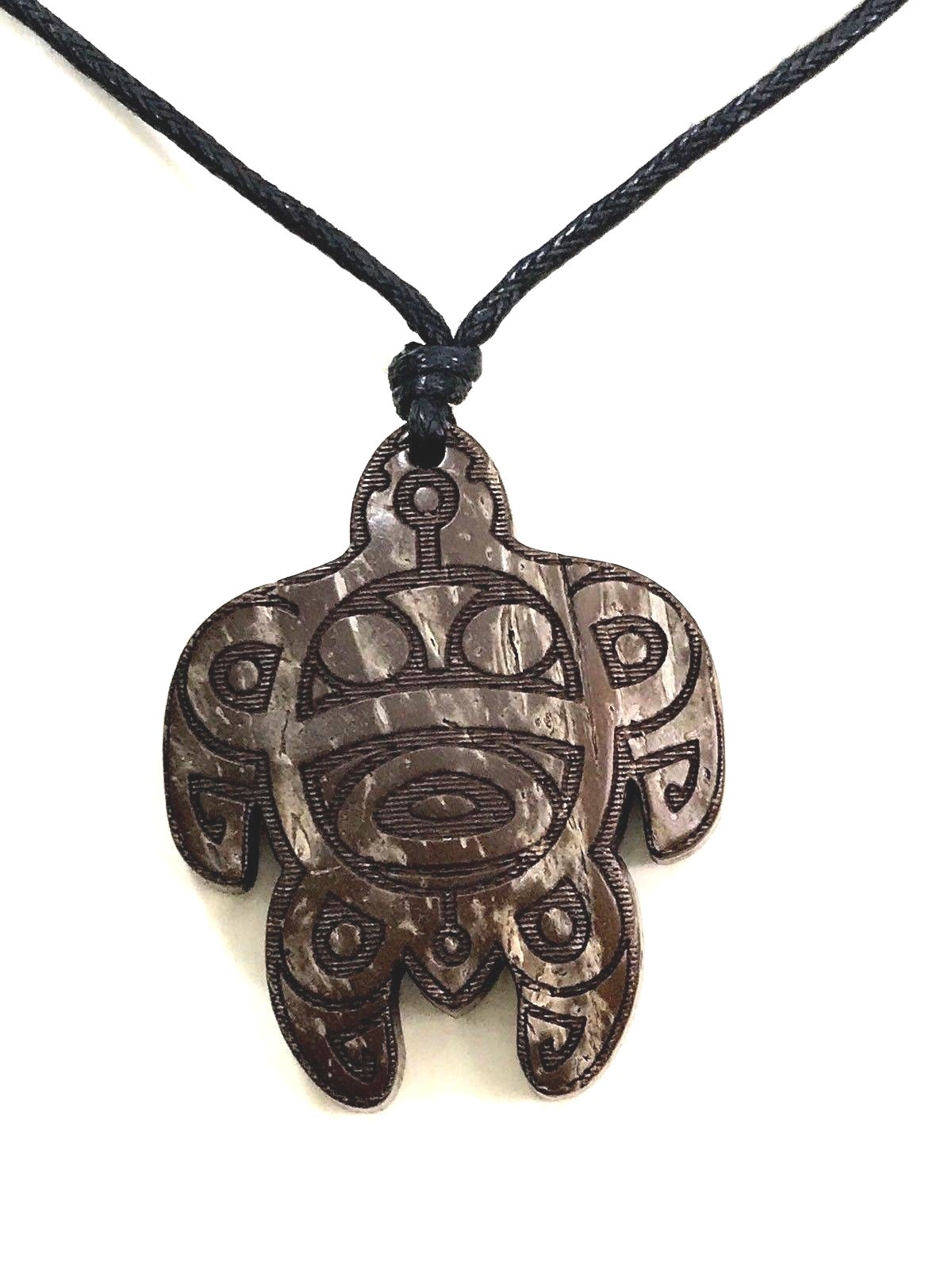 PUERTO RICO TURTLE w Carved TAINO SUN COCONUT WOOD PENDANT NECKLACE ...