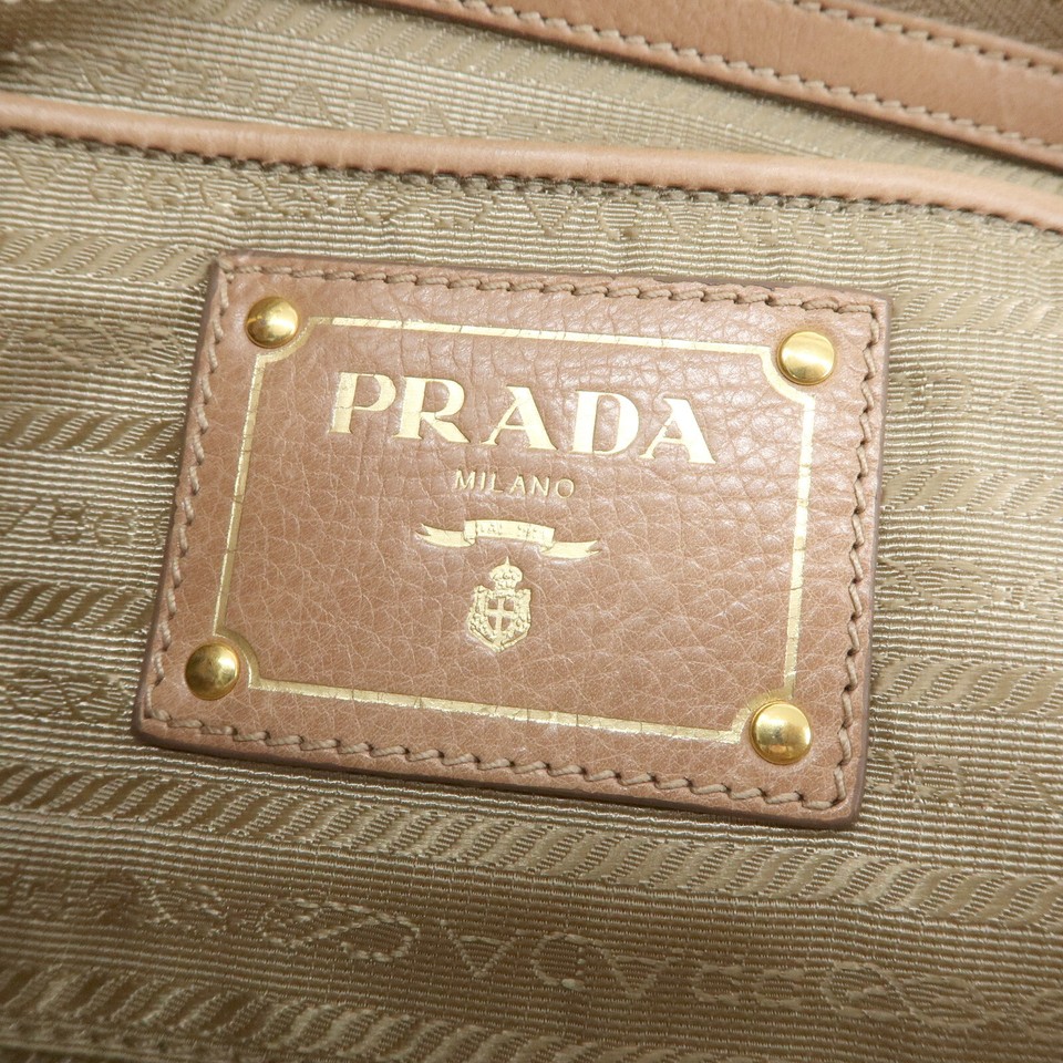Authentic PRADA Leather Ribbon 2Way Hand Bag Shoulder Bag Beige BN2245 ...