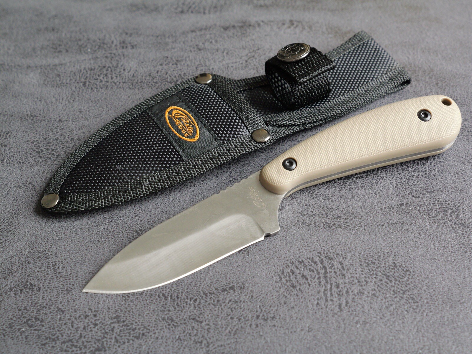 7” Mini Fixed Blade Knife Heavy Duty Full Tang Nylon Sheath Tan Scales ...