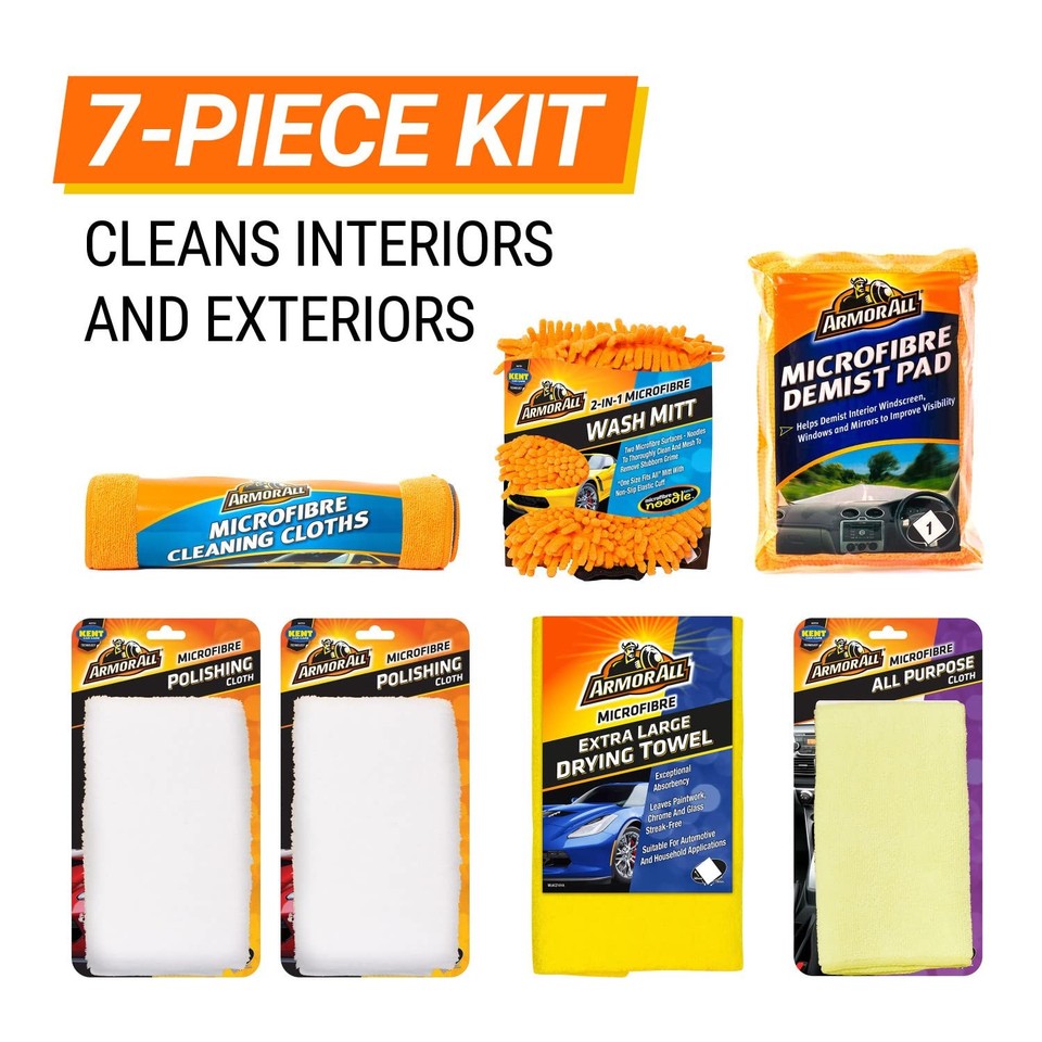 Armor All, 7-Piece Microfibre Car Cleaning Kit, For Interior and ...