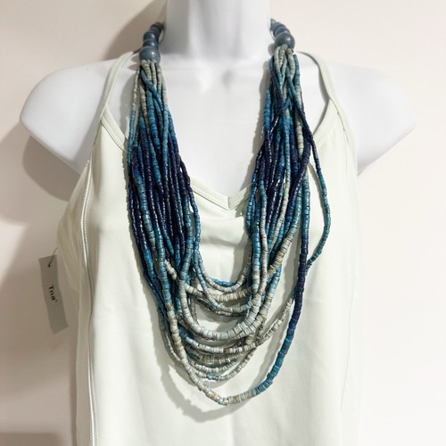 Multi Strand Layered Necklace Blue Aqua Beaded Costume Jewelry Vintage ...