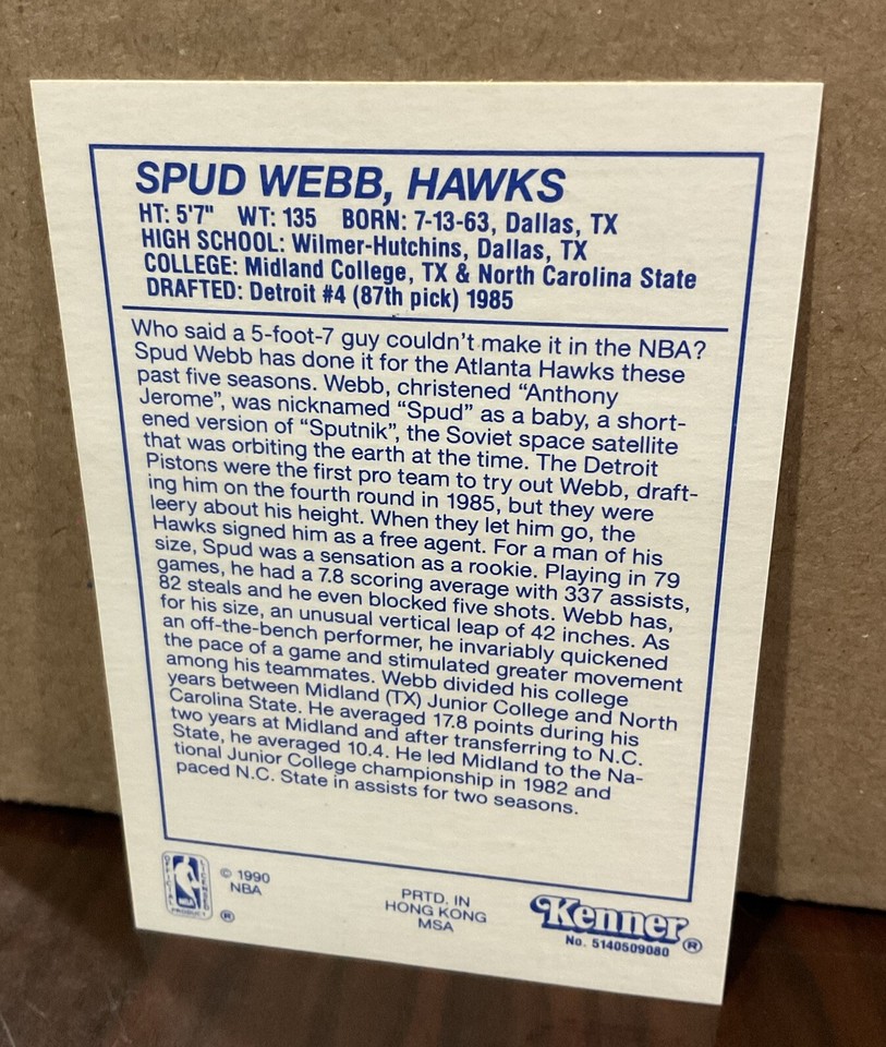 SPUD WEBB 1990 KENNER STARTING LINEUP CARD “ROOKIE” - ATLANTA HAWKS | eBay