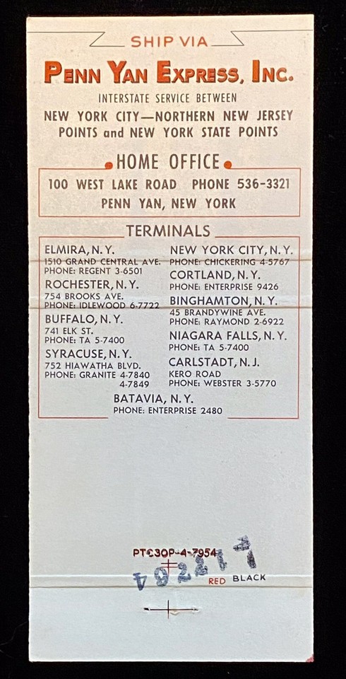 PENN Yan Express New York New Jersey Vtg Front 30-Strike Matchcover B ...