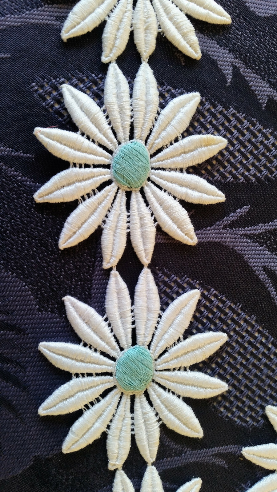 Vintage Borte Bordüre Spitze gehäkelt weiß-hellblau 17 Blüten ...