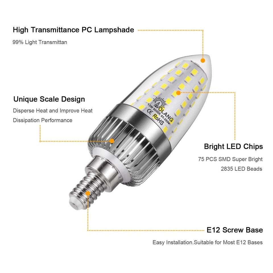 E12 Led Candelabra Bulb 12w Led Candle Bulbs100watt Light Bulbs ...