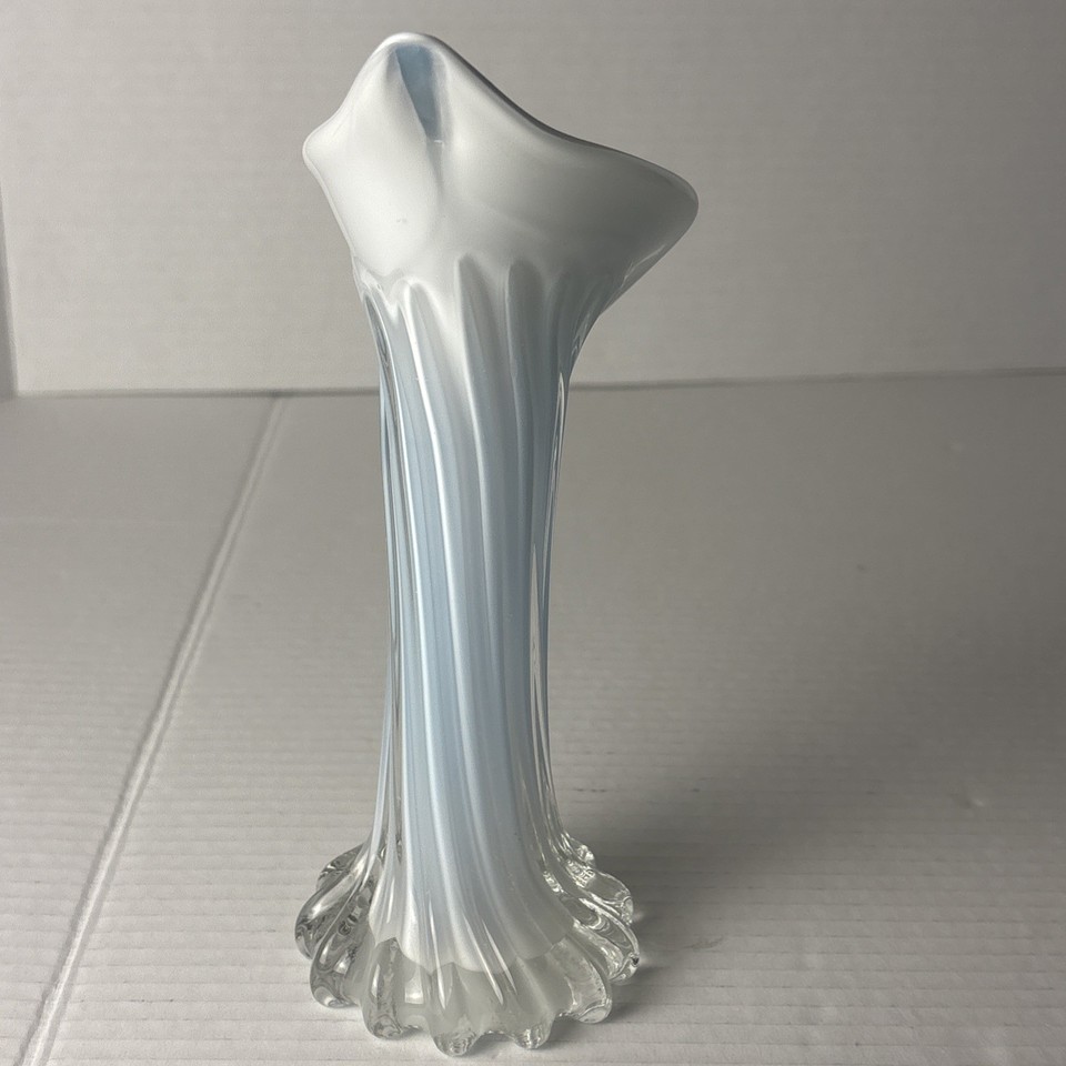 Vintage Blue Crystal Jack In The Pulpit Art Glass Vase Turquoise White ...
