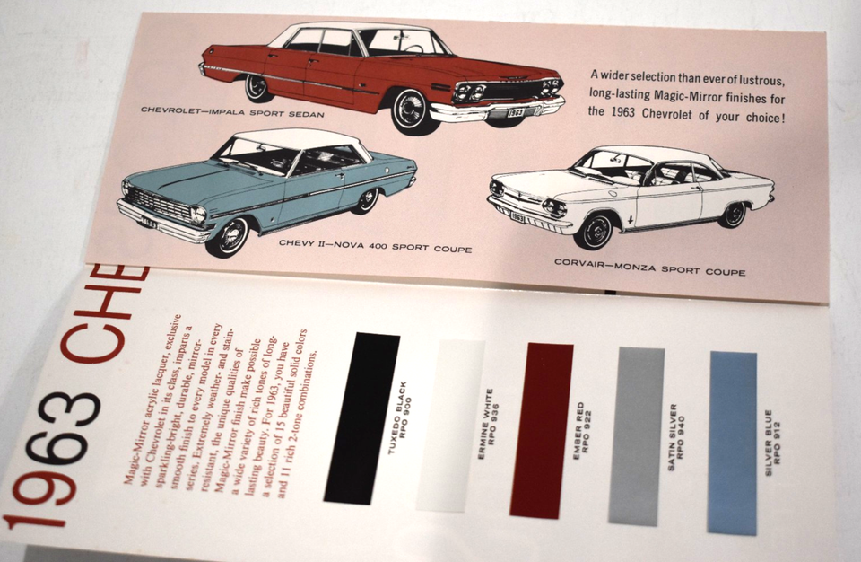 Vtg. 1963 Chevrolet Dealer Sales Foldout Brochure - 1963 Car Color ...