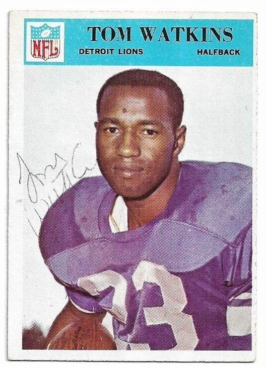 TOM WATKINS 1966 Philadelphia Signed Autographed card #77 Detroit Lions ...