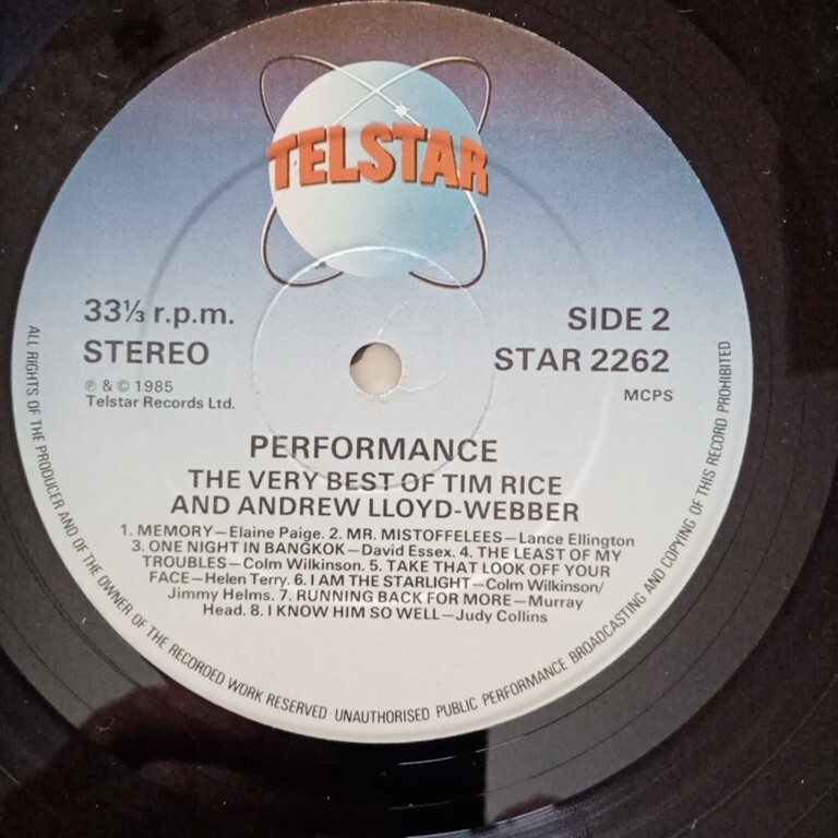 Tim Rice & Andrew Lloyd Webber, Performance Best Of, 1985 Telstar Vinyl ...