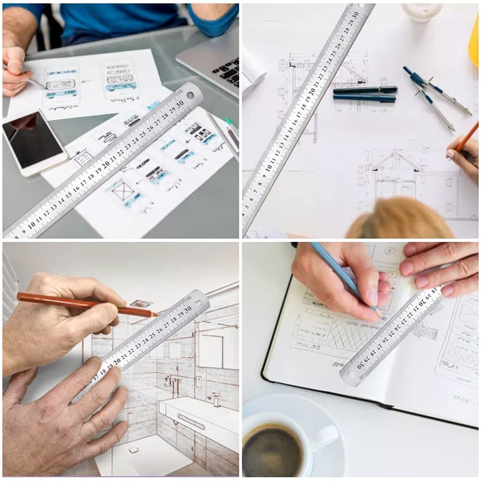 Rolson Long Ruler Stainless Steel Metric Imperial 60cm Straight Edge ...