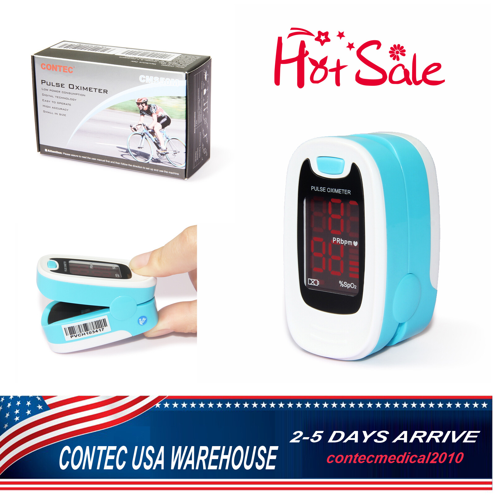 CONTEC 50M USA oximeters, finger pulse oximeter,o2 monitor,blood oxygen ...