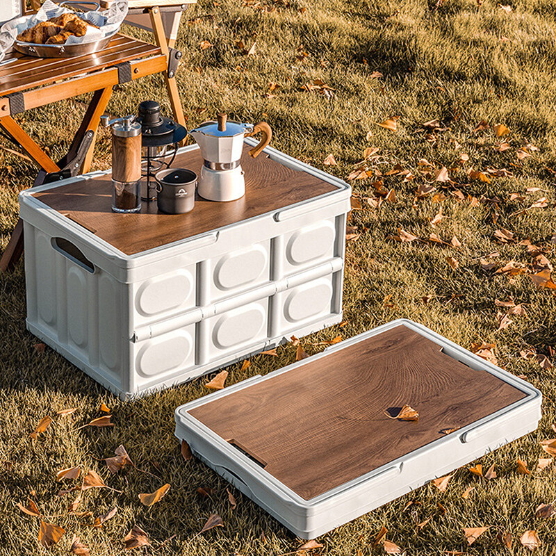 Camping Folding Car Trunk Storage Box Wooden Lid Outdoor Fishing ...