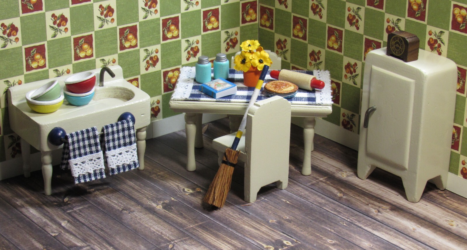 Vintage Kage KITCHEN SET w/ TABLE & CHAIRS, Wooden Dollhouse Furniture ...