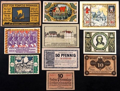 GERMAN NOTGELD 10pcs Circulated Lot #115 Some Rarer! Hamburg Westerburg ...