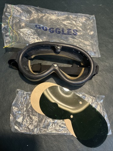 NOS Vtg SK Stadium Motorcycle Goggles Fit Over Black Clear & Green Lens ...