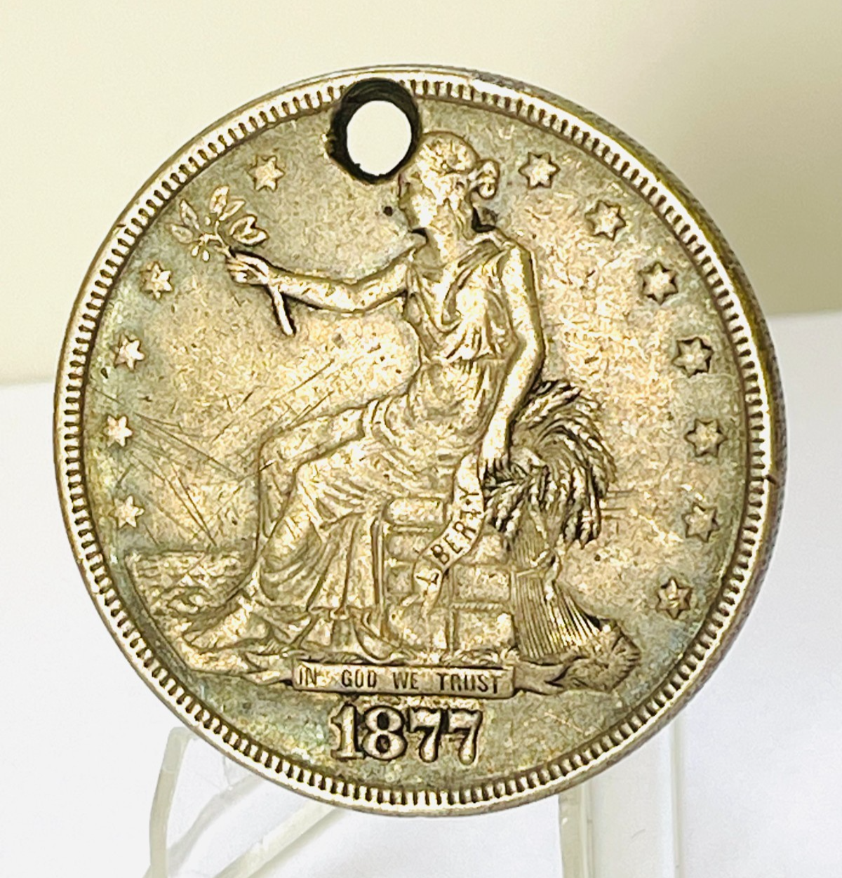 1877 US Silver Trade Dollar, 90% Silver, Hole for Pendant, #131B | eBay