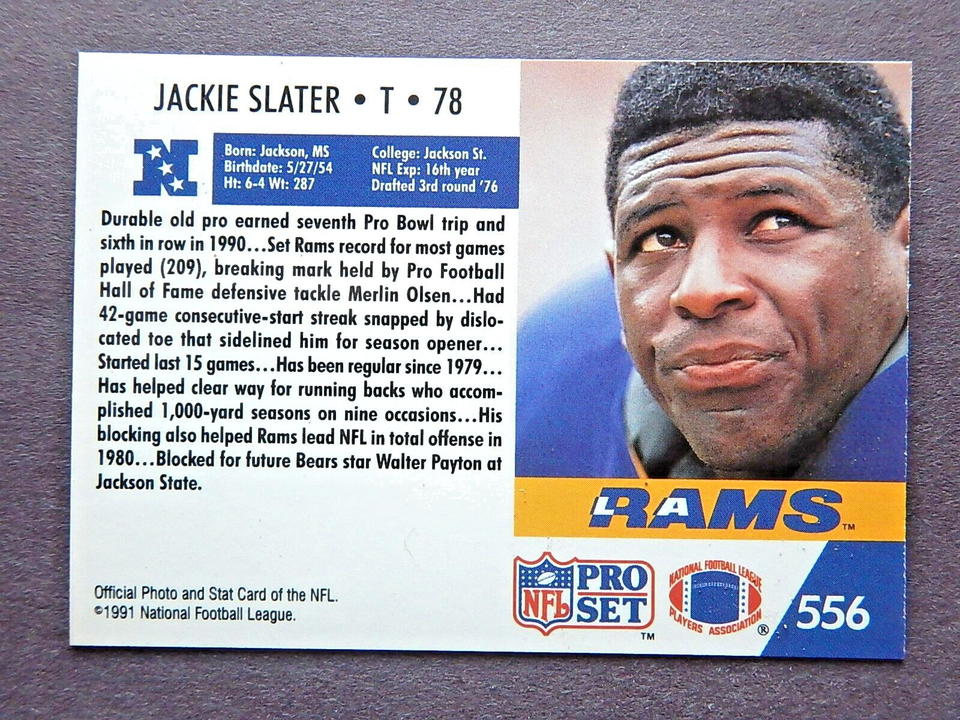 Jackie Slater #556 Pro Set 1991 Football Card (Los Angeles Rams) LN | eBay