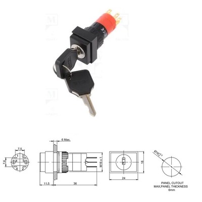 16mm Plastic key 1NO 1NC/2NO 2NC Square/Rectangle key button LAS1F-11Y ...