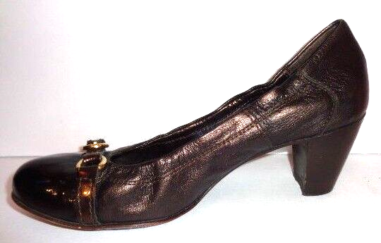 AGL Black Bronze Leather Bicolor Cap Toe Size 7 US 2.5 in Heel Pumps | eBay