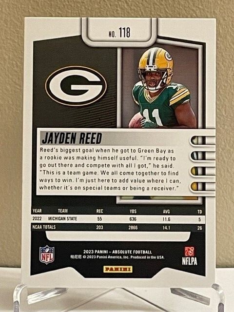 2023 Panini Absolute Jayden Reed Rookie #118 Green Bay Packers RC | eBay
