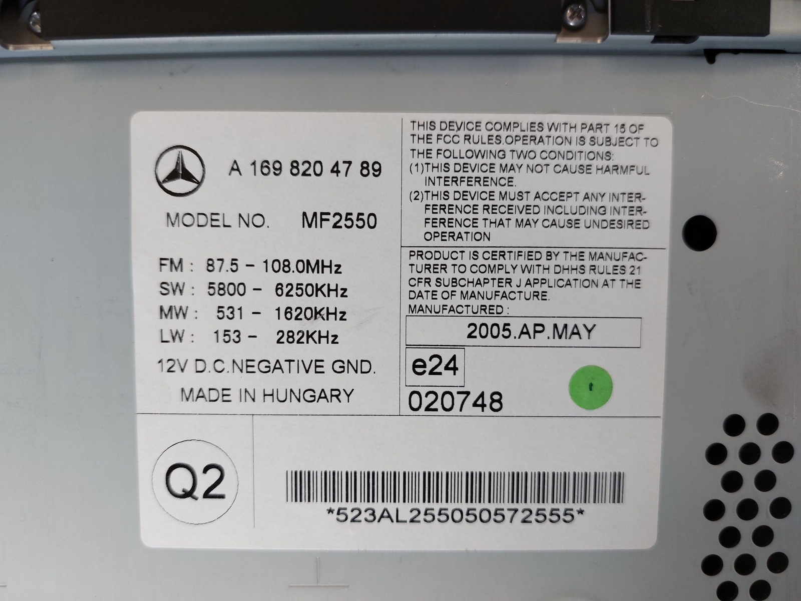 MERCEDES A CLASS W169 W245 CD PLAYER STEREO HEAD UNIT RADIO NO CODE ...