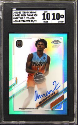 2021-22 TOPPS CHROME OTE AQUA REFRACTOR AMEN THOMPSON /99 SGC 10 AUTO ...
