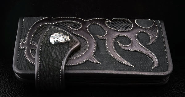 SKULL GENUINE BLACK SNAKE SKIN LEATHER MENS LONG WALLET BIKER REAL NEW ...