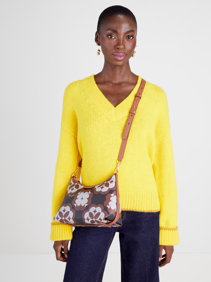 Kate Spade Reece Shoulder Bag Black Brown Handbag K9773 Monogram Flower ...