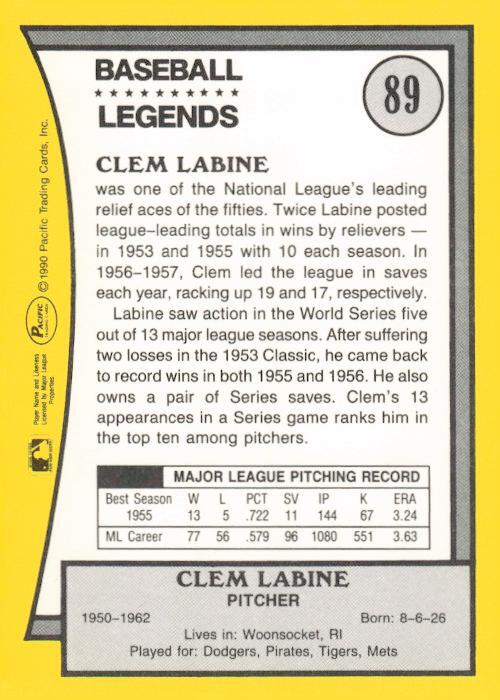 1990 Pacific Legends #89 Clem Labine | eBay