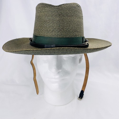 Stratton Sheriff Trooper Straw Hat Green With Chin Strap Size 6 7/8 USA ...