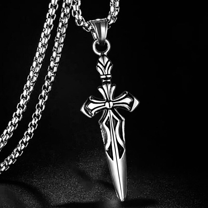 Mens Silver Ankh Jesus Cross Poseidon Trident Pendant Necklace Punk ...