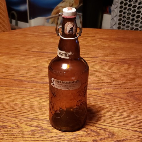 Vintage Amber Fischer d'Alsace Empty ceramic swing top lid France Beer ...